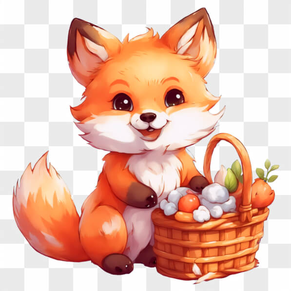 Download Kawaii Fox Character with Basket of Fruits and Vegetables ...