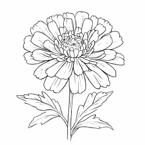 Download Line Drawing of a Marigold Flower Coloring pages Online ...