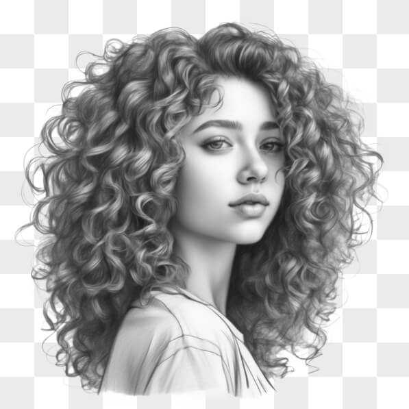 Descarga Retrato de una Joven con Cabello Rizado Bocetos En Línea - Creative Fabrica