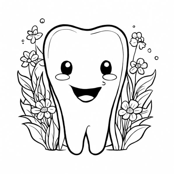 Télécharger Dent mignonne de cartoon entourée de fleurs Pages de ...