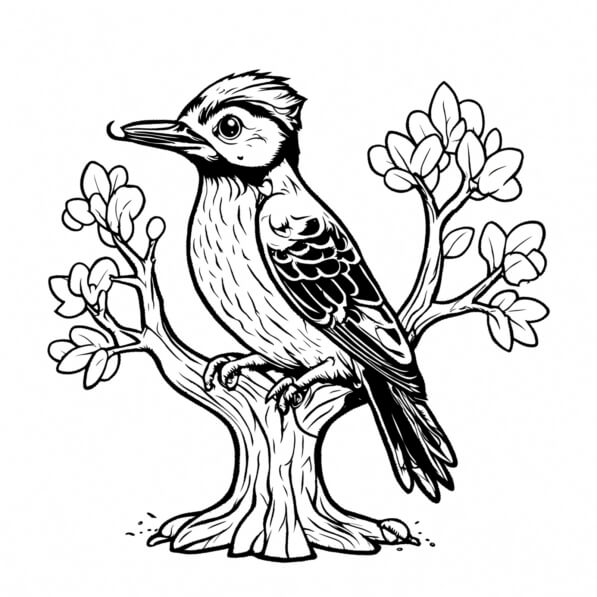 Download Illustration of a Bird on a Tree Coloring pages Online ...