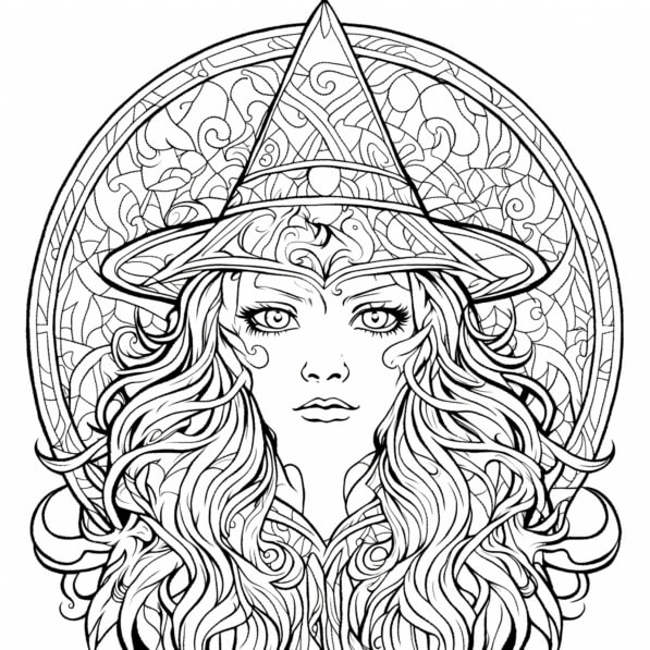 Download Intricate Line Art of a Witch Coloring pages Online - Creative ...