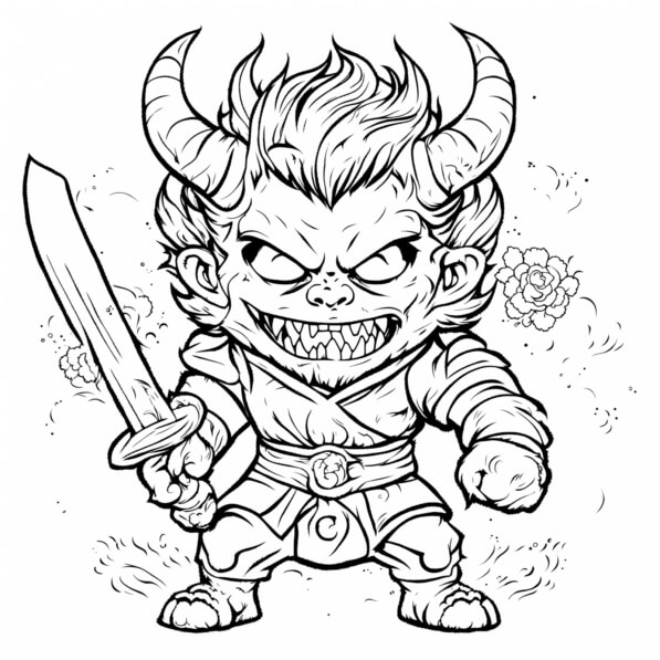 Furchtloser Chibi-Dämon mit Schwert-Illustration Coloring pages online ...