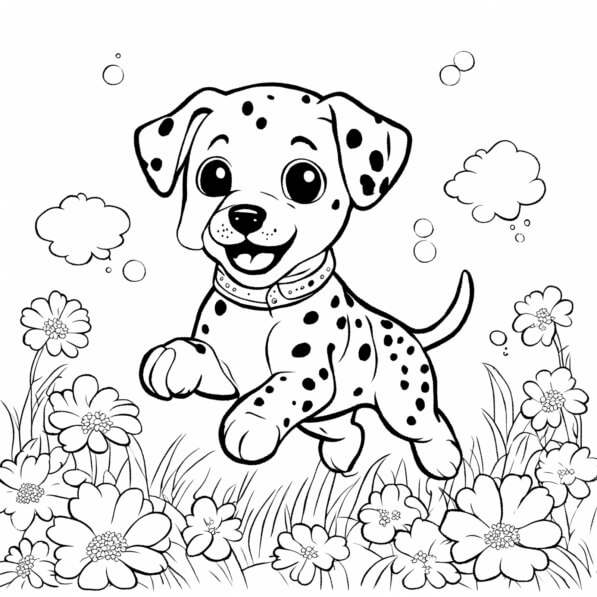 Download Playful Dalmatian Puppy in Flower Field Coloring pages Online ...