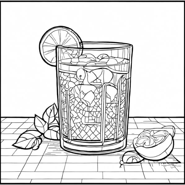 Download Refreshing Drink in Glass with Ice and Lemon Slice Coloring ...