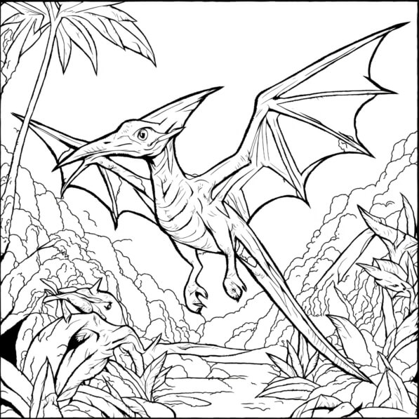 Download Pterosaur Flying Over a Prehistoric Landscape Coloring pages ...
