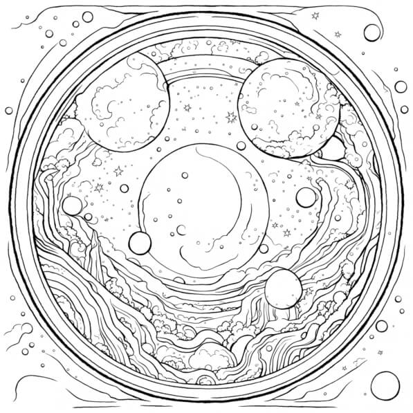 Download Intricate Cosmic Line Drawing Featuring Planets and Stars ...