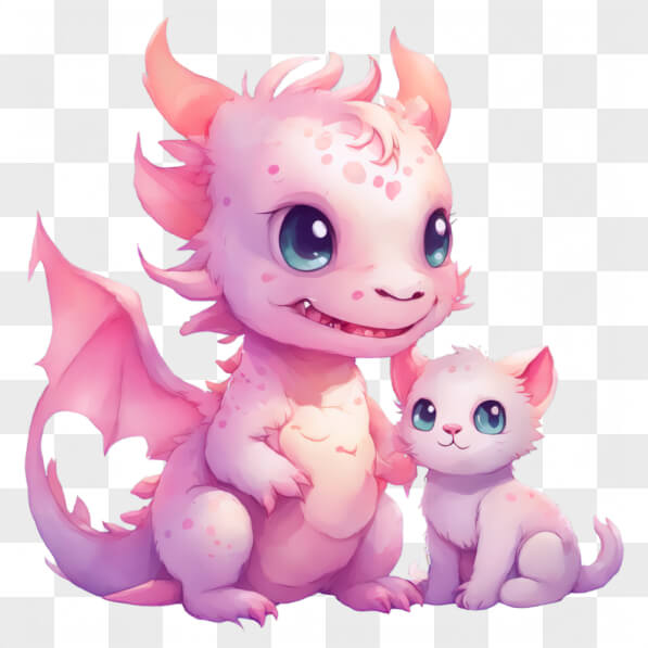 Download Kawaii Pink Dragon and White Cat Kawaii Online - Creative Fabrica