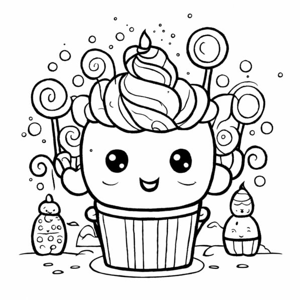 Descarga Lindo personaje de cupcake de caricatura con chupetines y ...