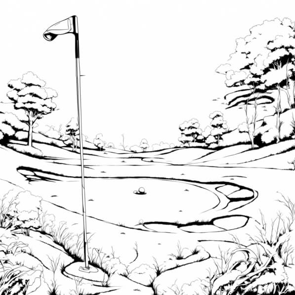 Download Black and White Golf Course Landscape Coloring pages Online ...