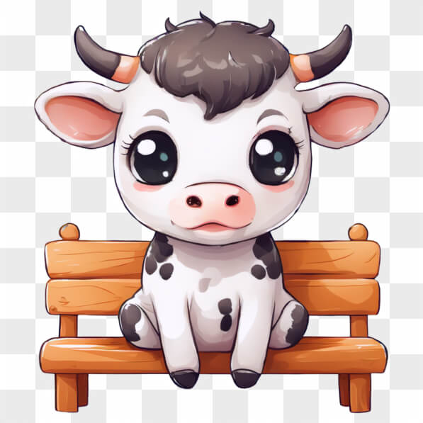 Descarga Personaje de Vaca Kawaii Sentado en un Banco de Madera Kawaii ...
