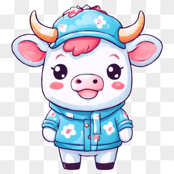 Descarga Personaje de Vaca Kawaii en Adorable Atuendo Floral Kawaii En ...