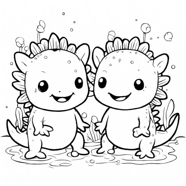 Download Two Cute Cartoon Axolotls with Cheerful Expressions Coloring ...