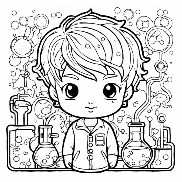 Download Cartoon Scientist Character with Laboratory Equipment Coloring ...