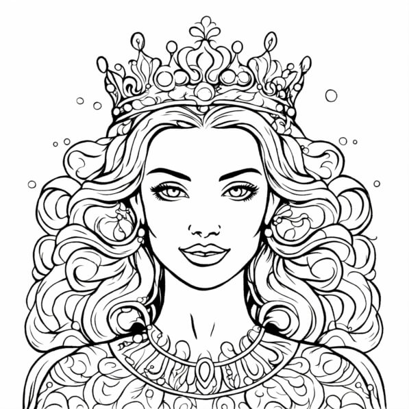 Download Beautiful Line Drawing of a Regal Woman Coloring pages Online ...
