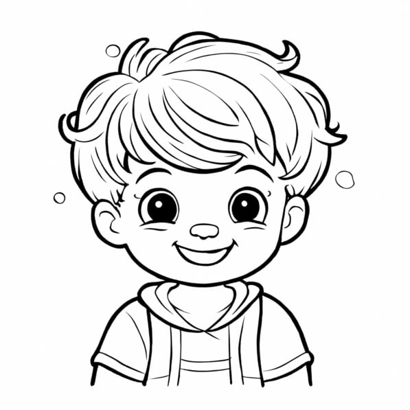 Download Cheerful Boy Line Drawing Coloring pages Online - Creative Fabrica