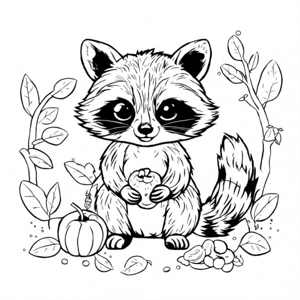 Download Cute Raccoon Holding Acorn Coloring pages Online - Creative ...