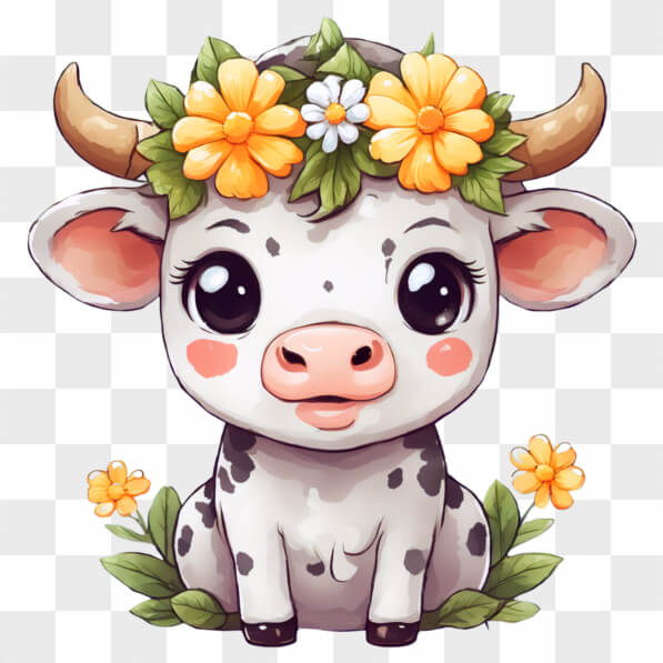 Download Kawaii Cow with Floral Crown Kawaii Online - Creative Fabrica