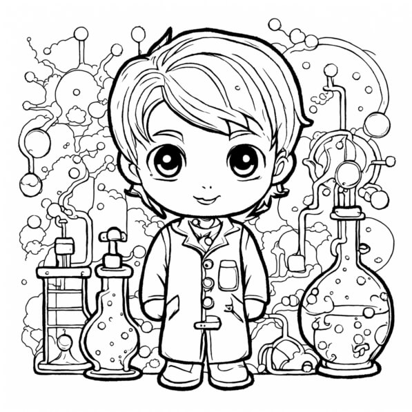 Download Cartoon Boy in Lab Coat with Laboratory Equipment Coloring ...