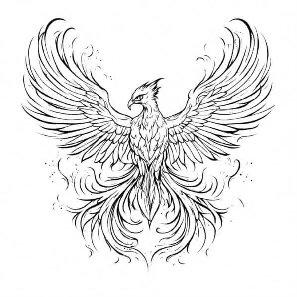 Baixe Ilustração Elegante de Fênix Coloring pages - Creative Fabrica