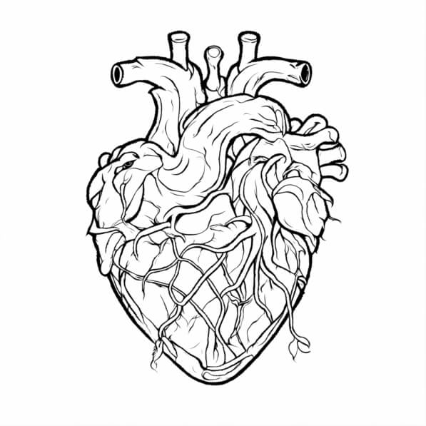Descarga Ilustración del Corazón Anatómico en Arte Lineal Páginas para ...