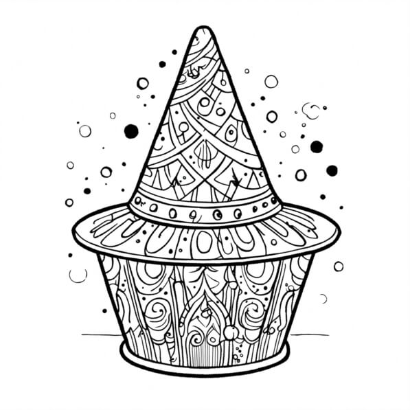 Download Whimsical Witch Hat Illustration Coloring pages Online ...