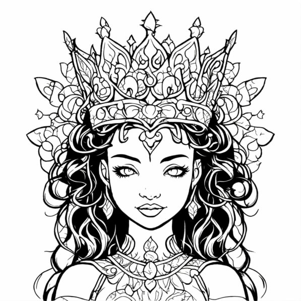 Download Intricate Line Drawing of a Regal Woman Coloring pages Online ...