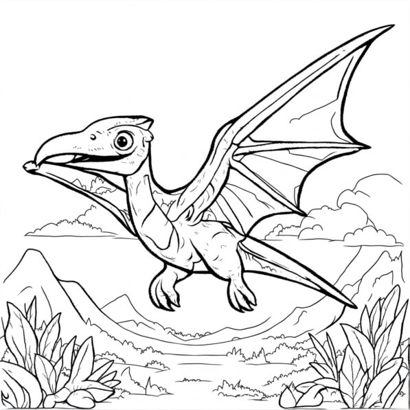 Download Pterosaur Flying in a Serene Landscape Coloring pages Online ...