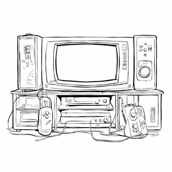 Download Vintage Television and Gaming Setup Coloring pages Online ...