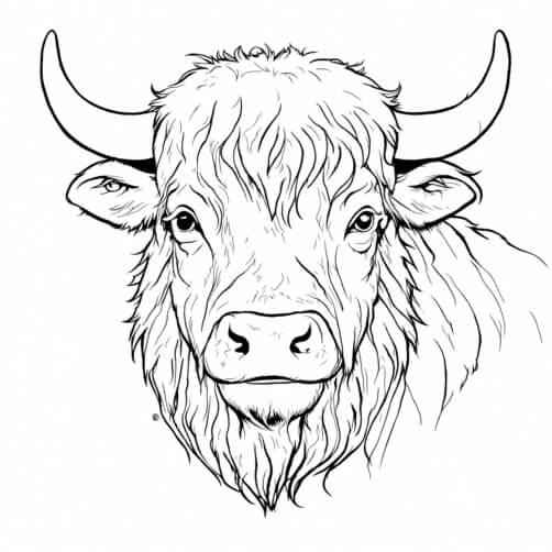Download Line Drawing of a Scottish Highland Cow Coloring pages Online ...