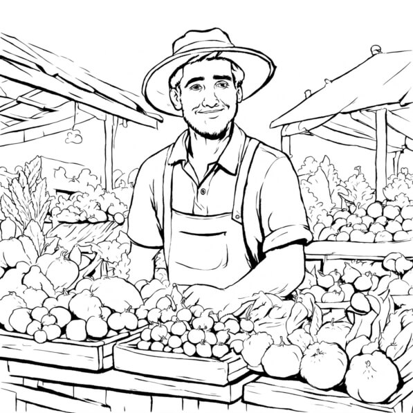 Download Friendly Vendor at a Farmer's Market Coloring pages Online ...