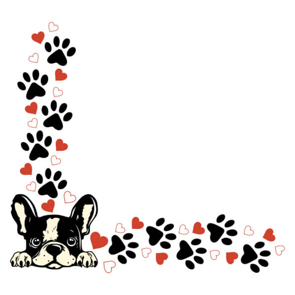 Download Playful French Bulldog with Paw Prints and Hearts Borders ...