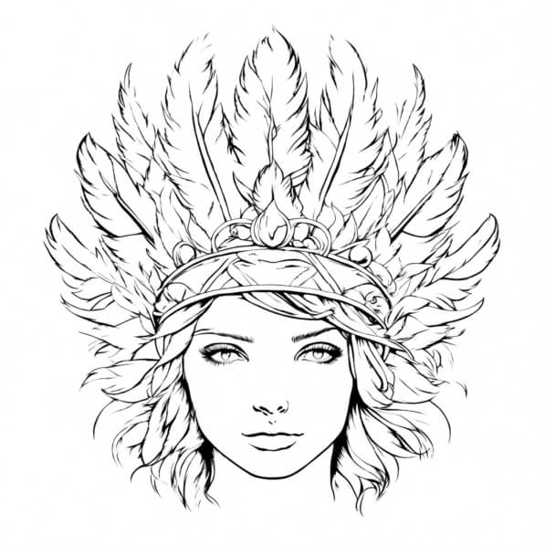 Download Line Drawing of Woman with Feathered Headdress Coloring pages ...