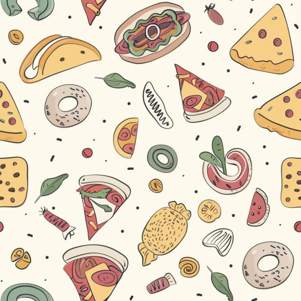 Download Whimsical Pattern of Various Food Items Patterns Online ...