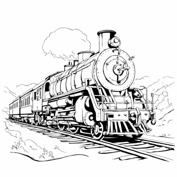 Download Classic Steam Locomotive on Railway Track Coloring pages ...