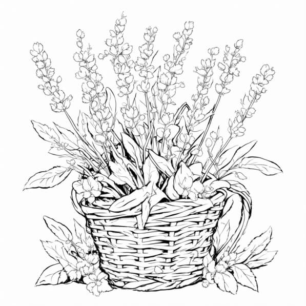Pobierz narzędzie Kosz wiklinowy wypełniony kwiatami - Rysunek ...