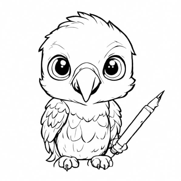 Download Cute Cartoon Bird Holding a Pen Coloring pages Online ...