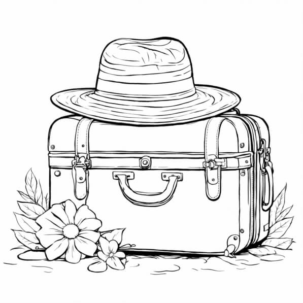 Download Vintage Suitcase with Hat and Flowers Coloring pages Online ...