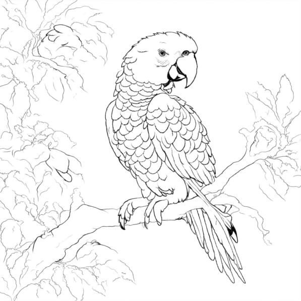 Download Detailed Line Drawing of a Parrot Coloring pages Online ...