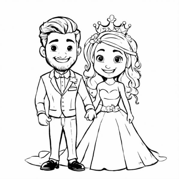 Download Cartoon Couple on Their Wedding Day Coloring pages Online ...