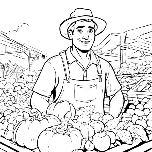 Download Farmer Displaying Fresh Vegetables at Market Coloring pages ...