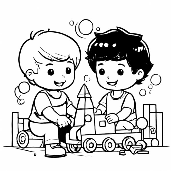 Download Children Playing Joyfully with Building Blocks Coloring pages ...
