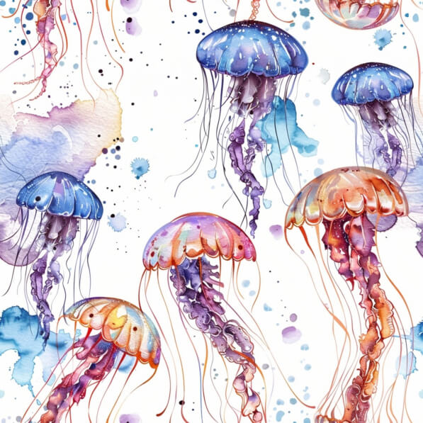 Descarga Medusas Coloridas en Acuarela Patrones En Línea - Creative Fabrica