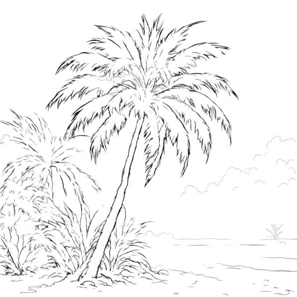 Download Tropical Palm Trees in a Peaceful Beach Setting Coloring pages ...