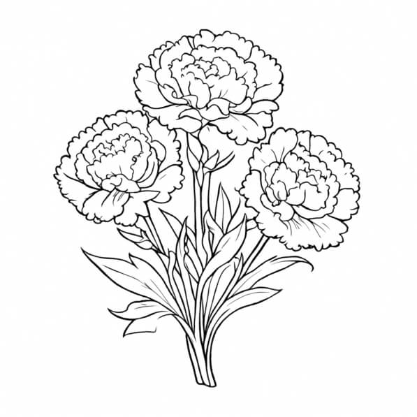 Download Line Drawing of Three Carnations Coloring pages Online ...