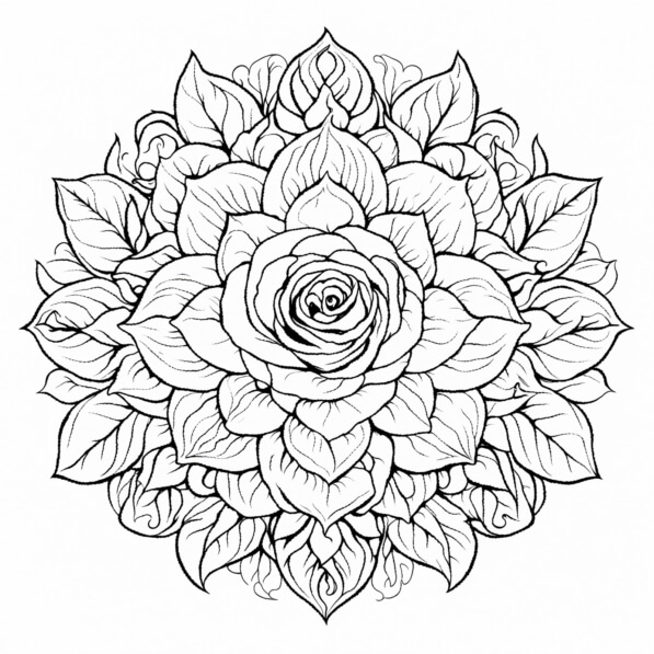 Download Intricate Rose and Leaf Design Coloring pages Online ...