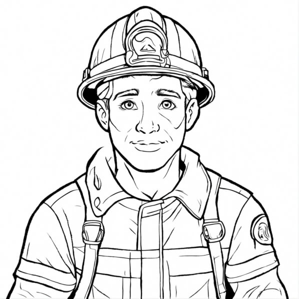 Download Young Firefighter in Line Art Style Coloring pages Online ...