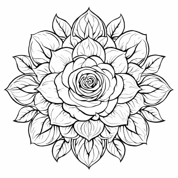 Descarga Ilustración Intrincada de Rosa en Blanco y Negro Páginas para ...