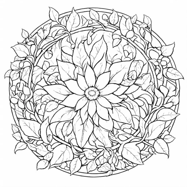 Download Intricate Flower and Leaf Line Drawing Coloring pages Online ...