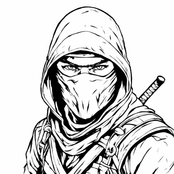 Descarga Ilustración de personaje ninja en blanco y negro Páginas para ...